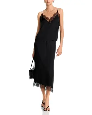 ANINE BING Shelby Lace-trimmed Silk Blend Skirt