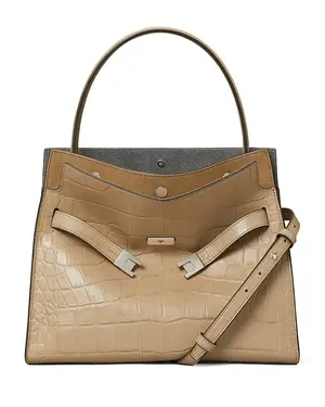 Tory Burch Lee Radziwill Small Embossed Leather Double Bag - Ginger Leaf