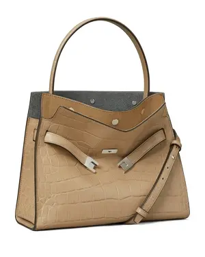 Tory Burch Lee Radziwill Small Embossed Leather Double Bag - Ginger Leaf