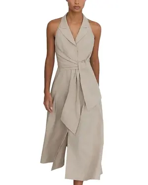 REISS Tara Linen Midi Dress - Neutral