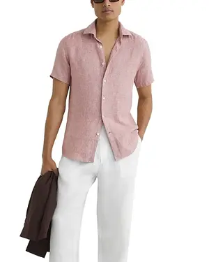 REISS Holiday Linen Shirt - Raspberry