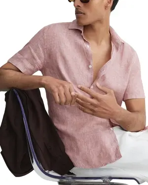 REISS Holiday Linen Shirt - Raspberry