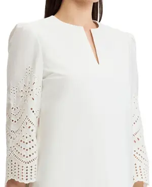 Ming Wang Lined Eyelet Cotton Maxi Dress With Notch Neckline