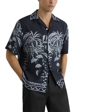 REISS Camino Palm Print Shirt - Navy