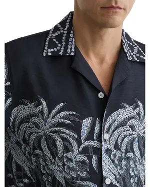 REISS Camino Palm Print Shirt - Navy