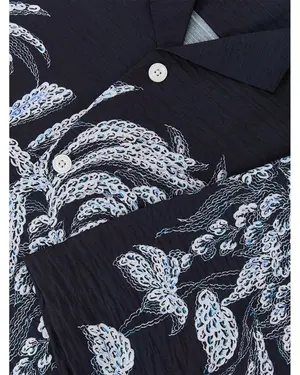 REISS Camino Palm Print Shirt - Navy