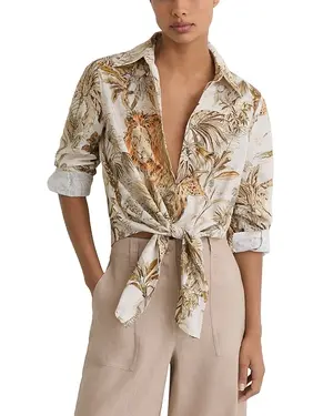 REISS Cece Printed Button Front Shirt