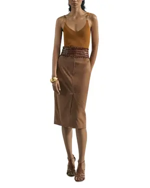 REISS Cara Ribbed Silk-blend Cami Top With Horse-bit Hardware - Rust