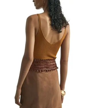 REISS Cara Ribbed Silk-blend Cami Top With Horse-bit Hardware - Rust