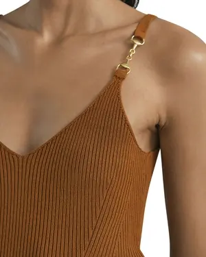 REISS Cara Ribbed Silk-blend Cami Top With Horse-bit Hardware - Rust