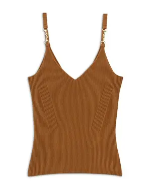 REISS Cara Ribbed Silk-blend Cami Top With Horse-bit Hardware - Rust