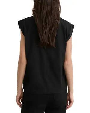 REISS Millie Cap Sleeve Tee - Black