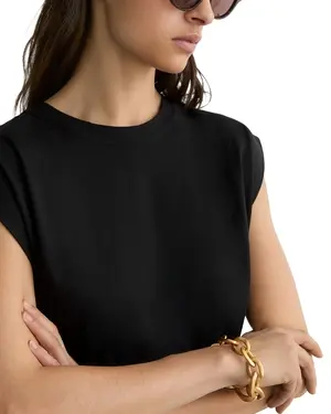 REISS Millie Cap Sleeve Tee - Black
