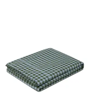 PIGLET IN BED Colour Drenched Gingham Linen Blend Flat Sheet, Queen - Fern Green/dusk Blue