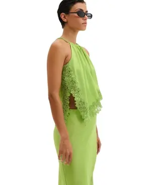 MALINA Asymmetric Lace Hem Top - Lime