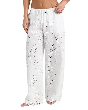 L'Agence Geraldine Monstera Eyelet Cover-up Pants - White