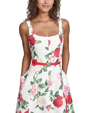 Karl Lagerfeld Paris Brocade Floral Midi Dress