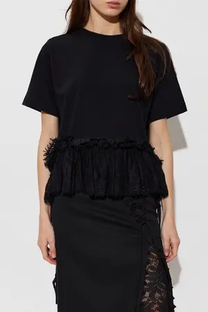 Alexander McQueen Cotton T-shirt With Lace Trim