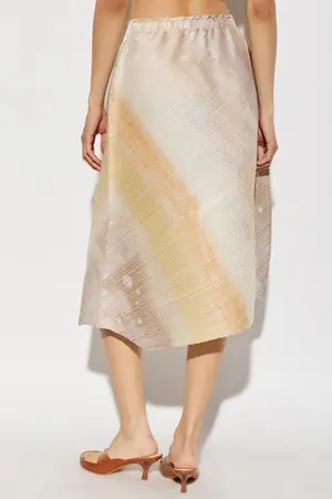 Issey Miyake Pleated Midi Skirt With Asymmetric Hem