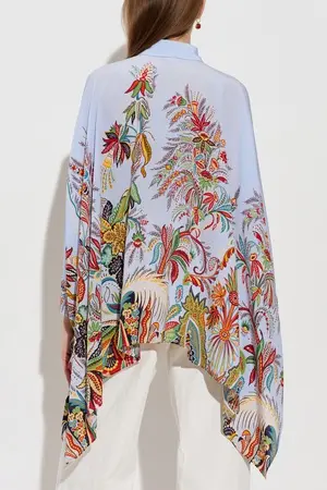 Etro Silk Botanical Print Asymmetrical Shirt