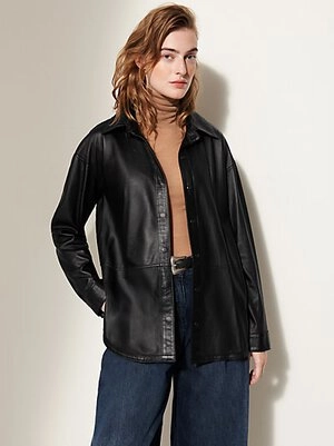 Overland Tara Reversible Suede Leather Shirt Jacket - Black/black