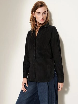 Overland Tara Reversible Suede Leather Shirt Jacket - Black/black