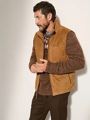 Overland Cliff Suede Leather Vest - Whiskey