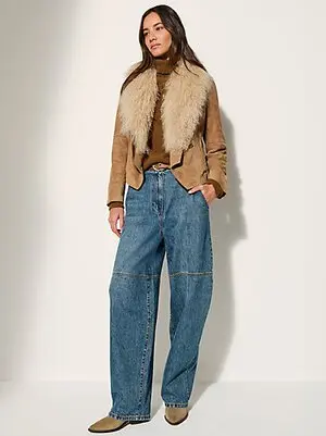 Overland Celestine Suede Leather Jacket With Removable Fur Collar