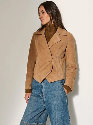 Overland Celestine Suede Leather Jacket With Removable Fur Collar