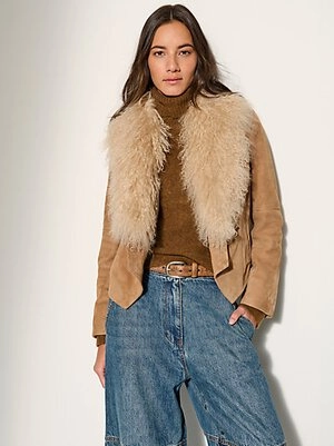 Overland Celestine Suede Leather Jacket With Removable Fur Collar