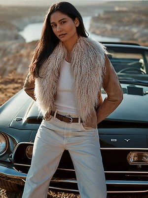 Overland Celestine Suede Leather Jacket With Removable Fur Collar