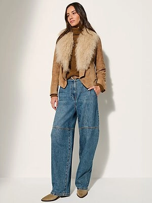 Overland Celestine Suede Leather Jacket With Removable Fur Collar