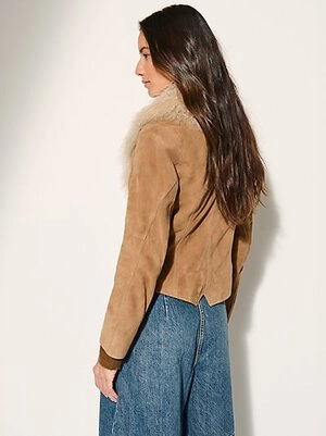 Overland Celestine Suede Leather Jacket With Removable Fur Collar