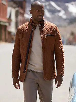 Overland Christopher Quilted Leather Jacket - Rust/navy