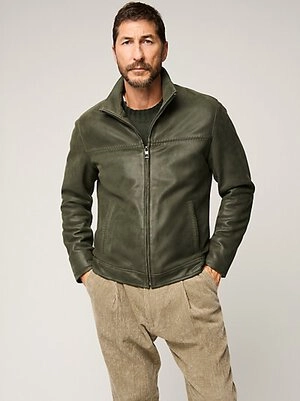 Overland Marcus Lambskin Leather Zip-front Jacket - Military Green