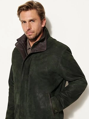 Overland Carter Distressed Leather Jacket - Moss/rustc