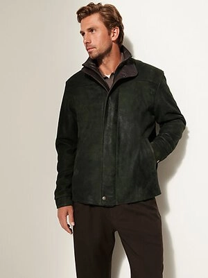 Overland Carter Distressed Leather Jacket - Moss/rustc