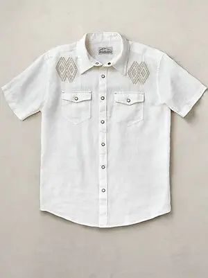 Overland Doza Embroidered Linen Shirt - Cloud