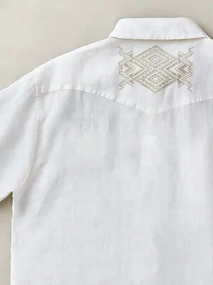 Overland Doza Embroidered Linen Shirt - Cloud