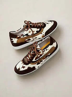 Overland Kenslie Cowhide And Leather Sneakers - Caramel/choc/tricolor