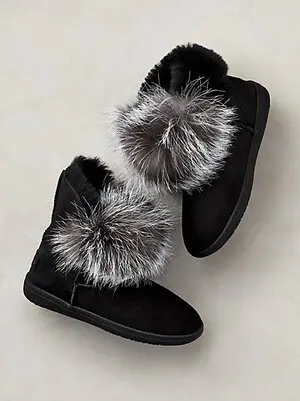 Overland Elle Sheepskin Slipper Boots - Black/silver