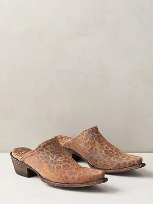 Overland S Marie Leather Mules - Leopard Ocre