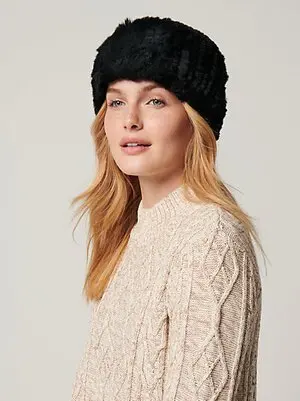 Overland Rex Rabbit Fur Convertible Headband And Scarf - Black