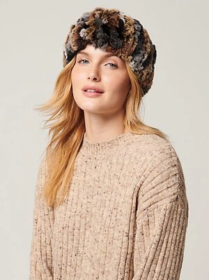 Overland Rex Rabbit Fur Convertible Headband And Scarf - Marble