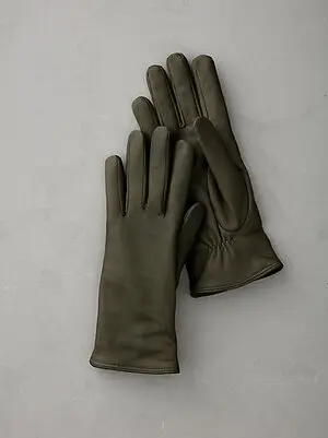 Overland Rosewood Cashmere-lined Leather Gloves - Pine
