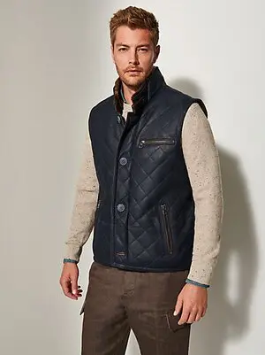 Overland Hayes Quilted Sheepskin Vest - Navy Brown