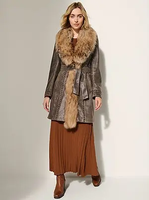 Overland Felicity Lambskin Leather Coat With Asiatic Raccoon Fur Trim