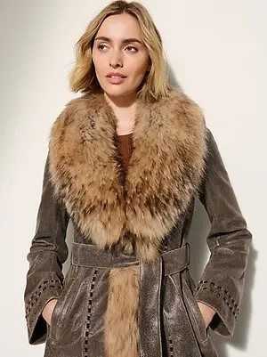 Overland Felicity Lambskin Leather Coat With Asiatic Raccoon Fur Trim