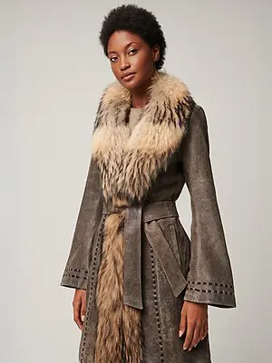 Overland Felicity Lambskin Leather Coat With Asiatic Raccoon Fur Trim