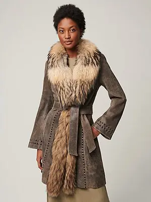 Overland Felicity Lambskin Leather Coat With Asiatic Raccoon Fur Trim
